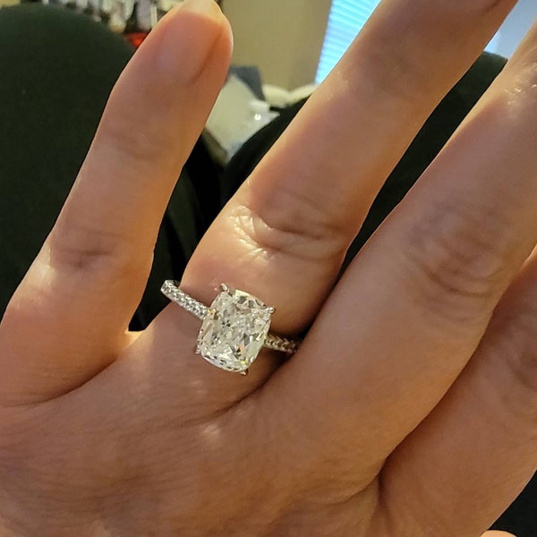 10x8mm (4ct) Rectangle Cushion Cut Engagement Ring, Cushion Solitaire ...
