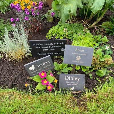 Wooden Memorial Post & Plaque With Engraved Slate Front, for Pets, Tree ...