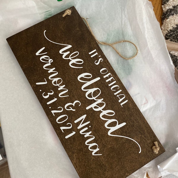 Its Official We Eloped Elopement Sign Customization Names and Date Wood ...