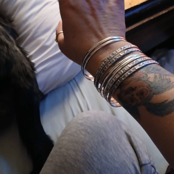 Solid Silver Bangle, Set of 8 Bangle, Silver Bangle, Handmade Bangle, Women Bangle, Wide Boho ...