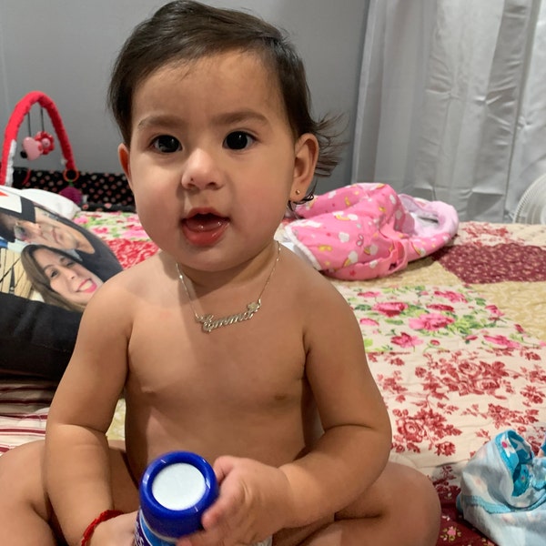 Name Necklace Silver Emma Style Personalized Flower Birthstone Design ...