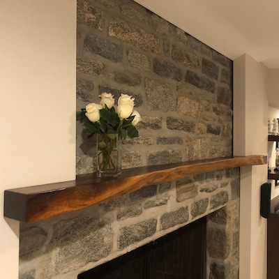 Cherry Live-edge Floating Fireplace Mantel Sycamore Mantle Hardwood ...