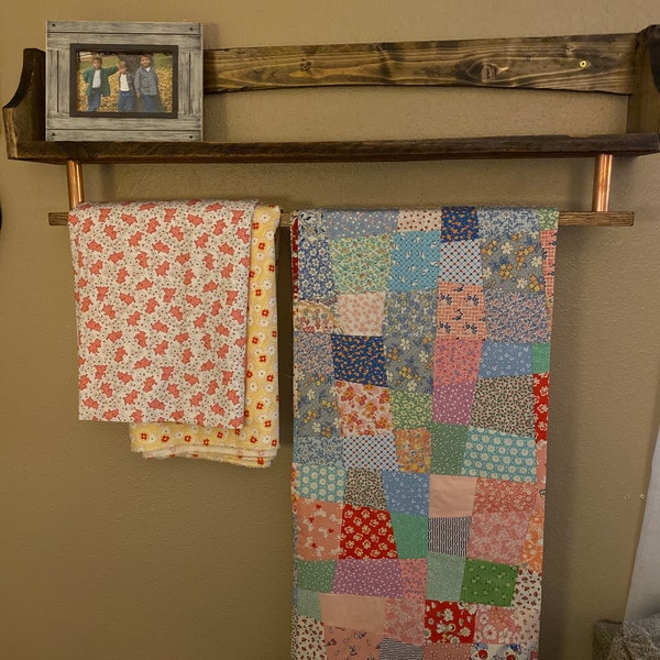 Handmade Cottagecore Wood Reclaimed Wall Shelf Quilt / Towel Rack ...