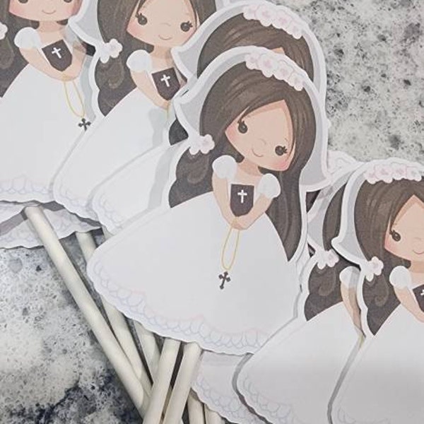 First Communion Cupcake Toppers, Girl Cutouts, Set of 12 - Etsy