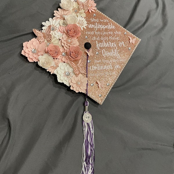 Rose Gold/pink Graduation Cap Topper Paper Flowers Paper Butterflies ...