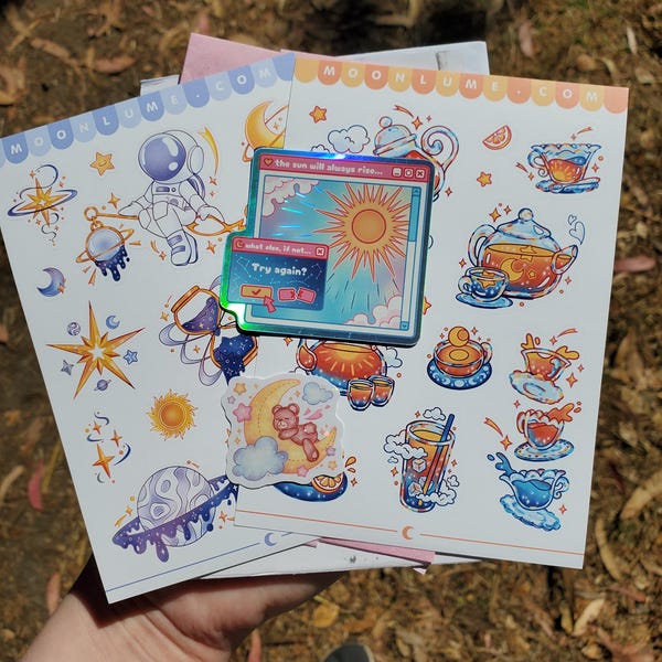 Starry Night Paint UI Holographic Vinyl Sticker - Cute Waterproof ...