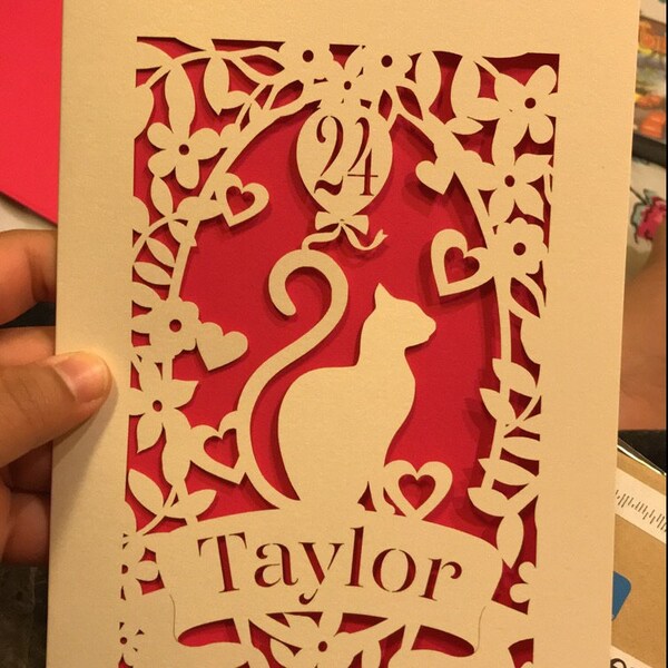 Personalised Cat Birthday Card | Laser Cut - Etsy