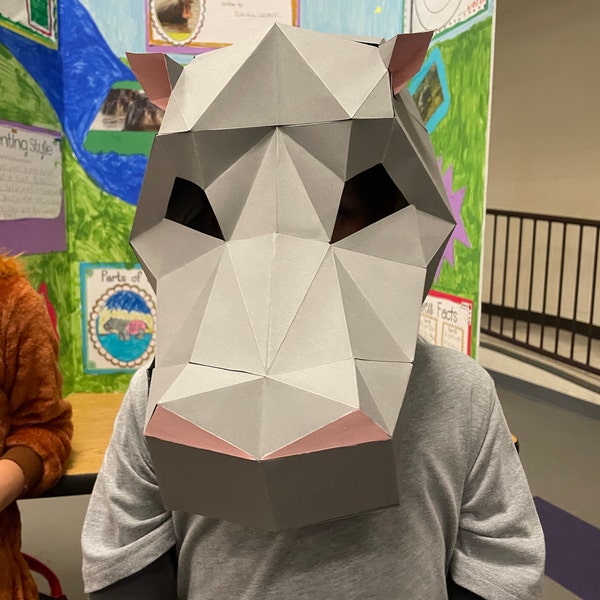 Hippo Mask Template - Paper Mask, Papercraft Mask, Masks, 3d Mask, Low ...