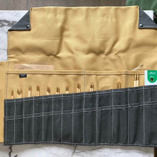 Waxed Canvas Tool Roll, Artist Roll, Knitting Case, Roll up Pencil Case ...