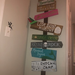 Customized Directional Sign Wooden Mile Marker Peter Pan Neverland ...