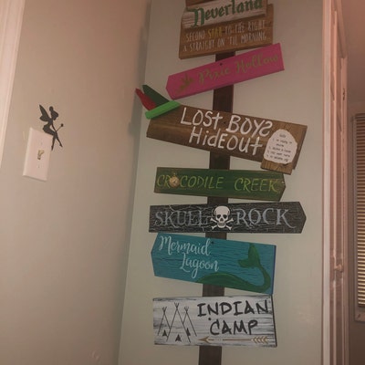 Customized Directional Sign Wooden Mile Marker Peter Pan Neverland ...