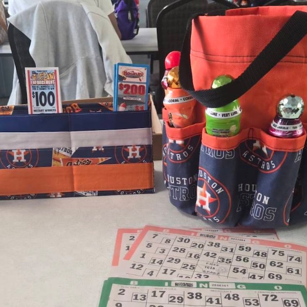 Standing Fabric Holder, Black & Red Bloom, 4 Pocket Rows, Bingo Tabs ...