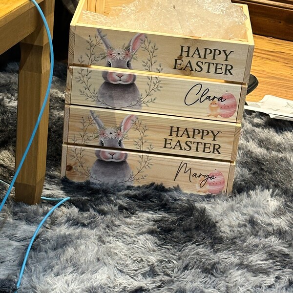 Personalised Easter Crate - Personalised Easter Box - Rabbit Design Easter Treat Box ...