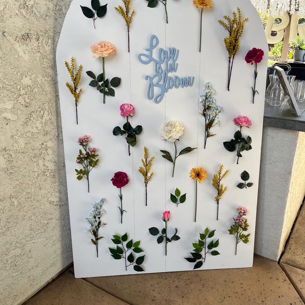 Love is in Bloom Sign- Bridal Shower Backdrop- Wooden Script Sign ...