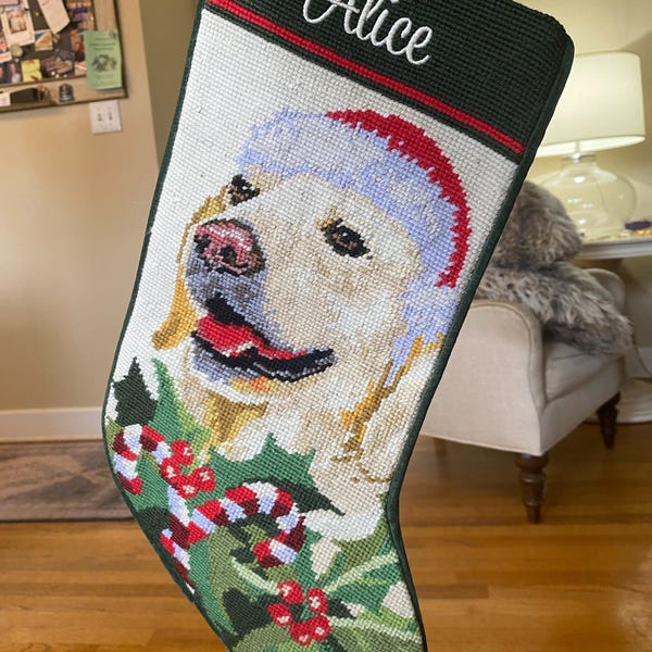 Yellow Lab Dog Stocking Personalized Needlepoint Christmas Stockings ...