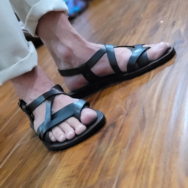 Leather Sandals Unisex, Tan Leather Barefoot, Toe Loop Sandals, Ankle ...