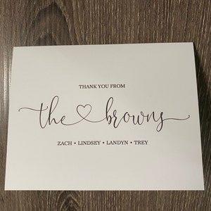 Personalized Family Thank You Cards, Set of 10 With Envelopes, Family ...