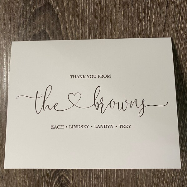 Personalized Family Thank You Cards, Set of 10 With Envelopes, Family ...