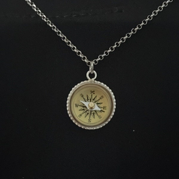 Tiny Sterling Silver Working Compass Necklace With Engraving ...