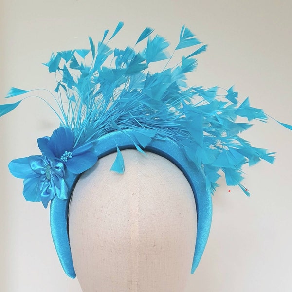 Navy Blue Silver Metallic Feathers Round Fascinator Hatinator Wedding ...