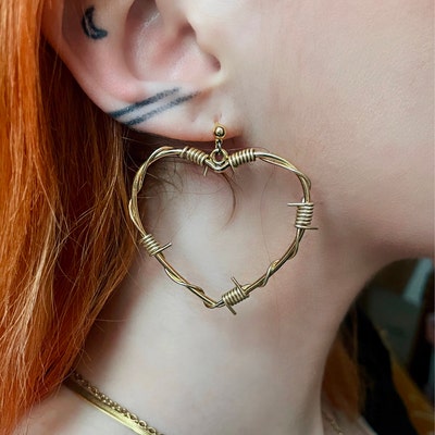 Large Barbed Wire Hoop Earrings / Silver Barbed Wire Circular Hoops - Etsy