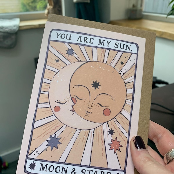 Sun, Moon and Stars Valentine's Day Card or Anniversary Card for Tarot ...
