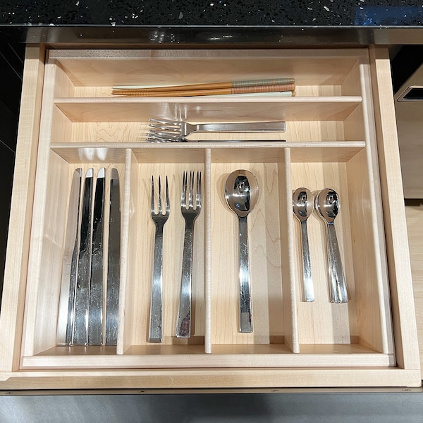 Custom Drawer Divider, Maple Silverware Organizer, 6 Spaces ...