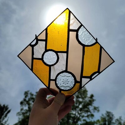 Square Stained Glass Geometric Pattern, Modern Stained Glass Design ...