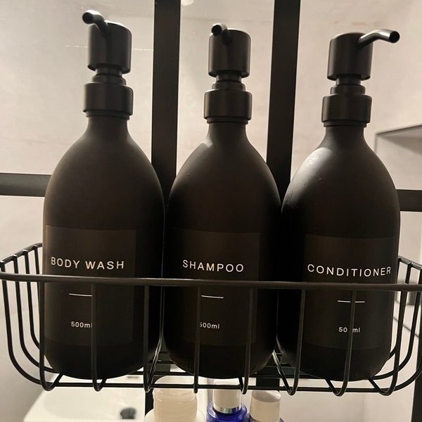 Set of 3 Body Wash Shampoo Conditioner Matte Black Glass Bottle ...