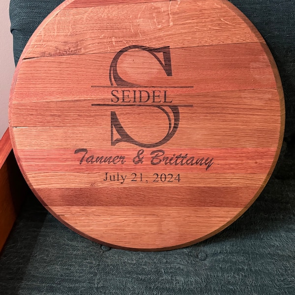 Engraved Wedding Sign Guest Book Bourbon Barrell Head, Personalized ...