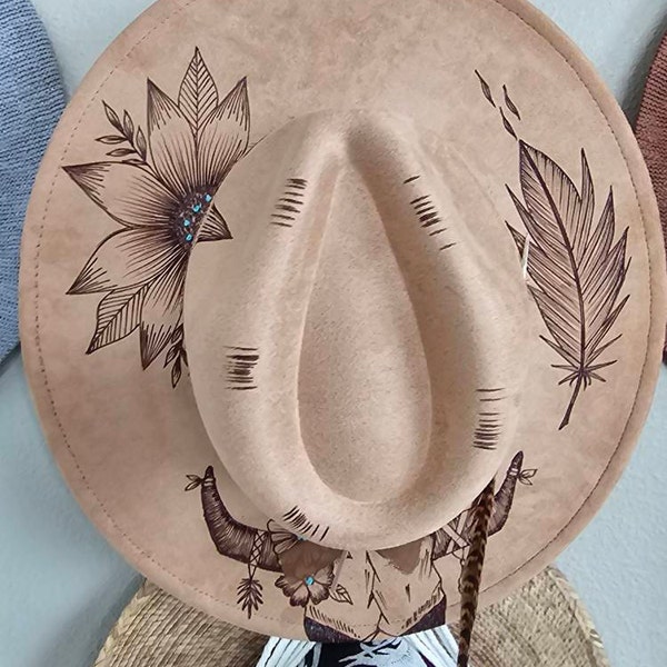 Wild Child Bull Skull - Authentic Hand Burned Hat, Best Seller, Wild ...