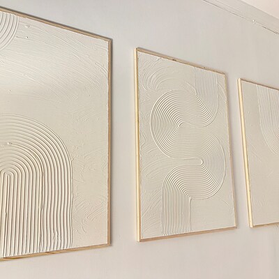 Set of 3 Boho Plaster Wall Art, Textured Wall Art, Textured Art Canvas ...