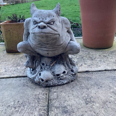 Smiling Gargoyle Sculpture Winged Goblin Statue Concrete Guardian ...