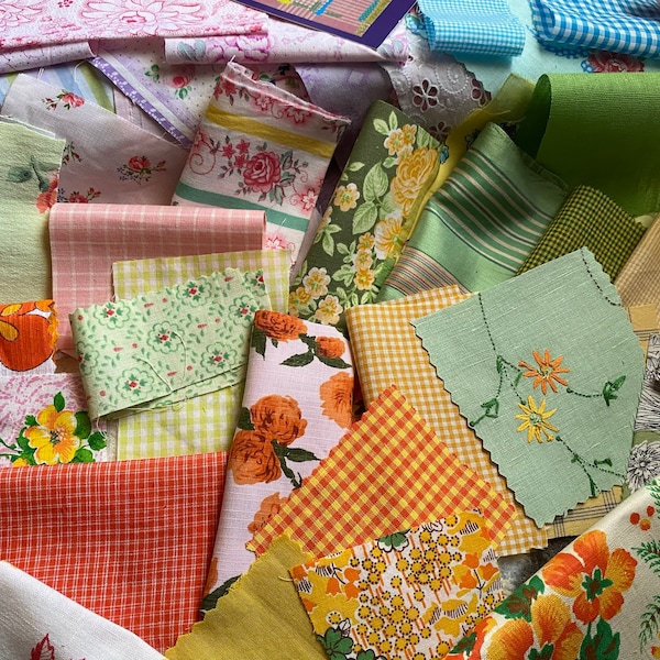 Vintage Textile Collage, Vintage Fabric Flowers, Handmade Picture ...