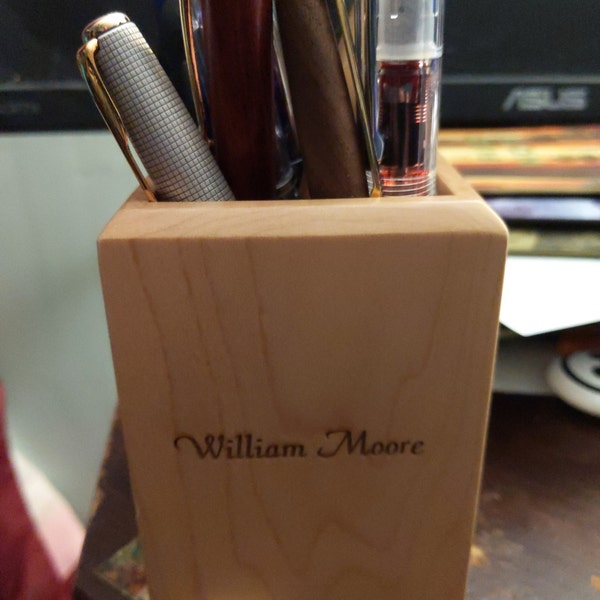 Personalized Maple Pen/pencil Cup - Customized Wooden Pen and Pencil ...