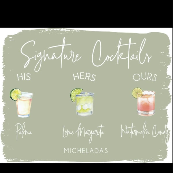 Bar Menu Signature Cocktails Custom Clear Glass Look Acrylic Wedding ...