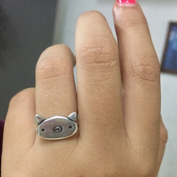 Sterling Silver Pig Ring - Silver Pig Head Ring - Etsy