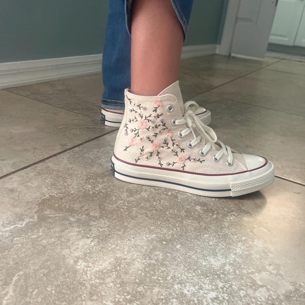 Custom Converse Embroidery, Pink Flower Embroidered Converse Custom ...