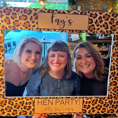Cow Print Hen Party Selfie Frame, Hen Party Photo Booth, Animal Print ...