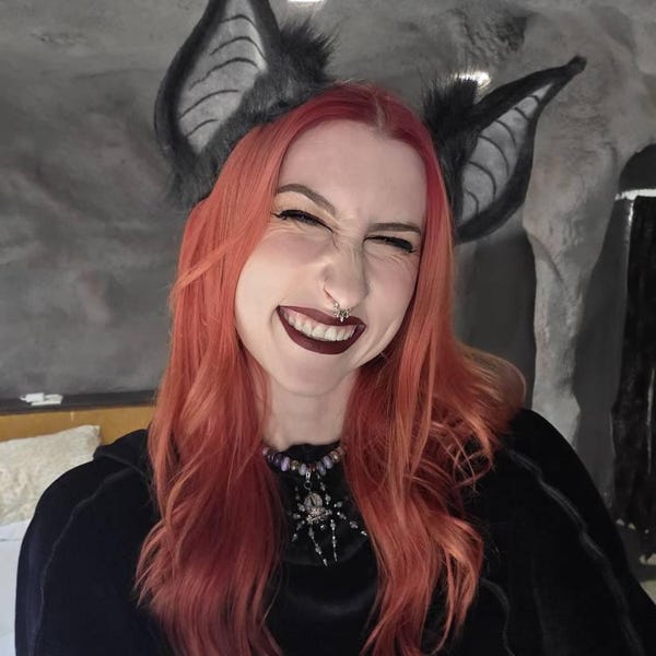 Black Bat Ears, Black Gray Furry Bat Ears, Demon Bat Ears, Halloween ...