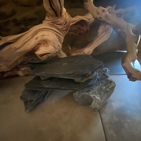 Small Natural Slate Basking Rock Fish Tank Aquarium, Terrarium Decor ...