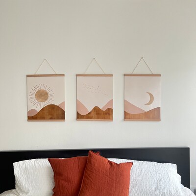Abstract Landscape Sun and Moon Wall Art Boho Sun and Moon Print Set of ...