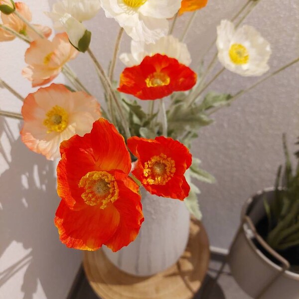 4 Heads Artificial Poppy Flowers, Multi Colors, Realistic Faux Flower ...