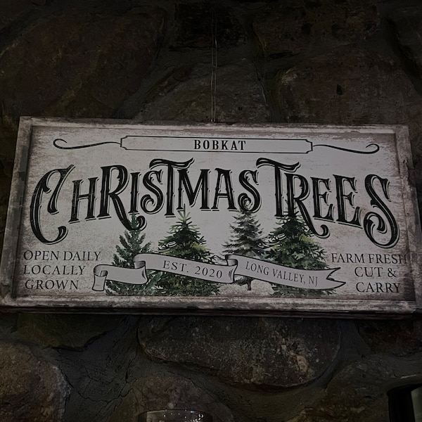 Personalized Christmas Tree Farm Sign, Xmas Canvas Art, Vintage Holiday ...