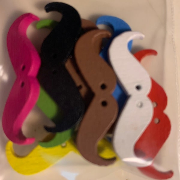 5 Mustache Wooden Beads - 3.5cm X 1.1cm (1 3/8" X 3/8") - Wood Randomly ...