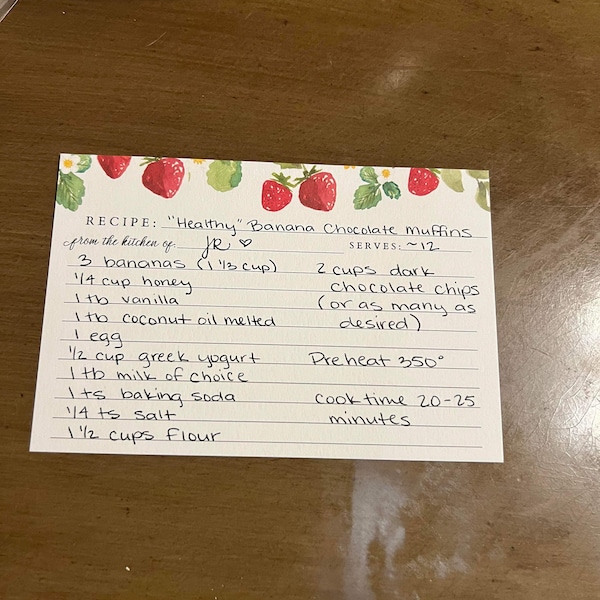 Watercolor Strawberry Recipe Cards | 3 Sizes: 5" X 7", 4" X 6", 3" X 5 ...