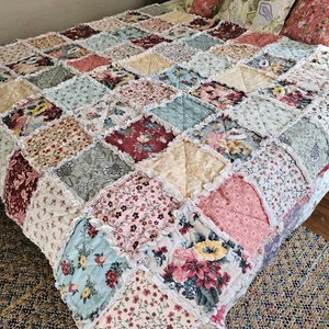 Amethyst Isles Large Rag Quilt Throw Teals Aqua Pinks Rose Spicy Browns Cream - Etsy