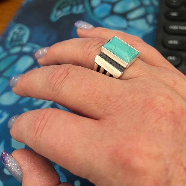 Beth Dutton Inspired Turquoise and Sterling Silver Large Statement Ring ...