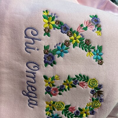 Flower Embroidered Greek Letter Sweatshirt. Sorority Custom Floral ...