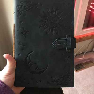 Sun and Moon Leather Journal With Embossed Stars Design Blank Paper - Etsy